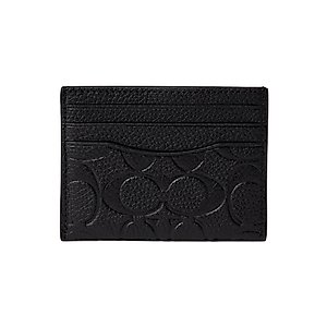 Coach Flat Card Case in Signature Leather, Black, One Size