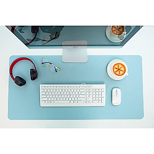 SUJAYU Dual Sided PU Leather Desk Pad, Mouse Pad, Office Desk Mat, Non-Slip Laptop Desk Pad, Waterproof Desk Writing Pad for Office and Home (23.6" x 11.8", Pink+Light Blue)