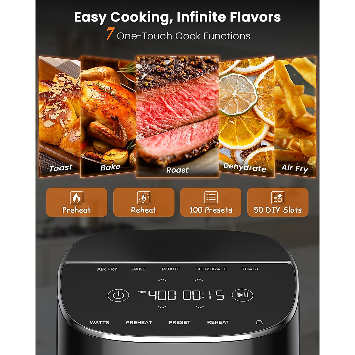 Nuwave Brio Plus Air Fryer 8 Qt, New & Improved, PFAS-FREE, 7 Digital One-Touch Cook Functions that AIR FRY, BAKE, ROAST, DEHYDRATE, TOAST, REHEAT, PREHEAT, 150 Presets, 50°F~400°F, 700/1500/1800W