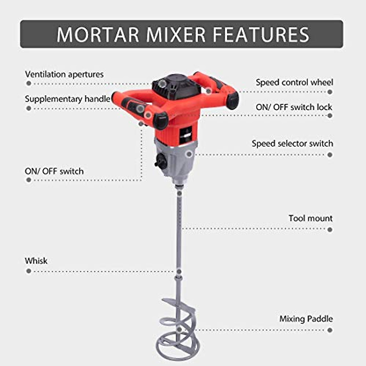 VIVOHOME 110V 1600W Electric Handheld Paint Cement Mortar Mixer Machine with 7 Adjustable Speed