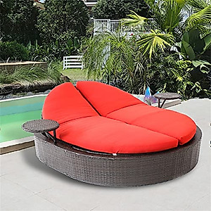 QUUL Outdoor Furniture Sofa PE Rattan Aluminum Frame Double Bed Oval Sofa Bed Lying Camping Chair