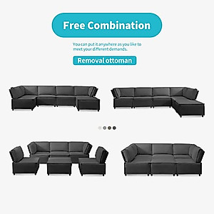 CECER U Shaped Modular Sectional Sofa, L Shaped Convertible Couch Sofa, Queen Sleeper Sofa, Variable Modular Oversized Couches for Living Room, Dark Grey