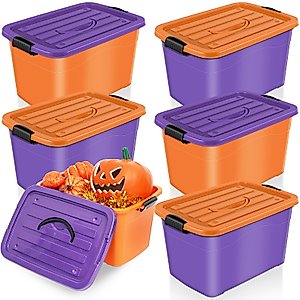 Abbylike 33 Quarts Halloween Storage Bin Holiday Seasonal Storage Totes with Lids Orange Purple Halloween Ornament Storage Containers for Halloween Home Organization Holiday Decoration(6 Pack)