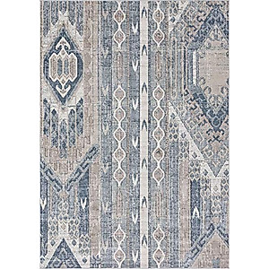 Unique Loom Portland Collection Southwestern Inspired Striped Tone Area Rug, 7 ft x 10 ft, Navy Blue/Tan