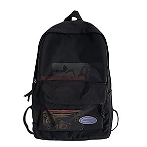 MeganJDesigns Semi-See Through Mesh Backpacks Lightweight Transparent Bag Durable Backpack Stadium Approved for School Student (02#Black)