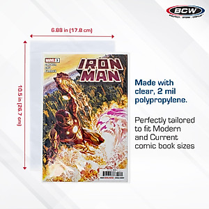 BCW Resealable Current/Modern Comic Bags - 200 ct | Acid-Free Modern Comic Bags for Current Issues | Exterior 6 7/8 x 10 1/2 inches | Crystal Clear Protection for Your Comic Collection