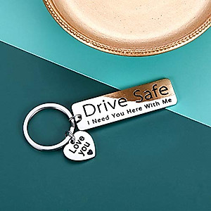 Drive Safe Keychain for Him Men Boyfriend Husband Birthday Father's Day Gifts Dad from Son Daughter Wife Girlfriend Brother Sister Birthday New Driver Gifts for Him Her Stocking Stuffers