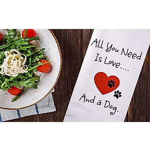 Joyriza All You Need is Love and A Dog – Funny Gifts for Dog Lovers Dog Mom Women Friends, Funny Kitchen Towels Dog Owner Gifts, Dog Lover Housewarming Gift Ideas, Absorbent Waffle Dish Towel