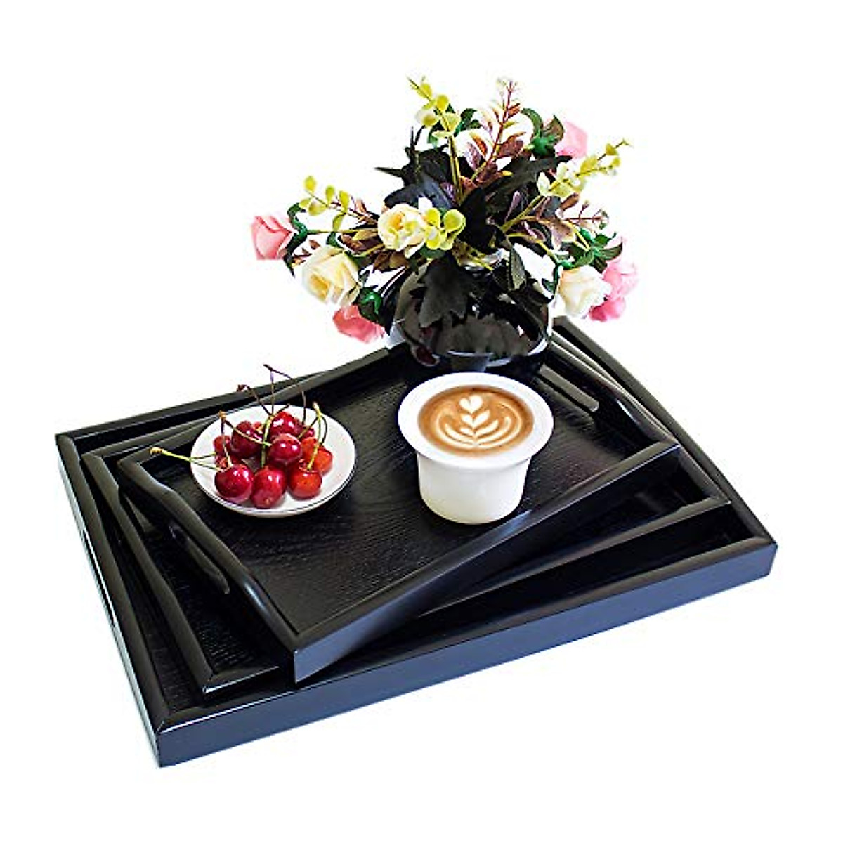Set of 3 Wooden Serving Trays,Large Serving Trays,Serving Trays for Eating,Serving Tray with Handles,Breakfast Trays,Food Trays,Serving Tray for Ottomans