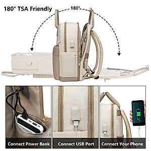 Laptop Backpack Women Student Bookbag: 15.6 Inch Stylish Nurse Computer Back Pack Teacher Travel Bags with USB Charging Port Casual Backpack Small Business Work Book Bags for College School Gift Khaki