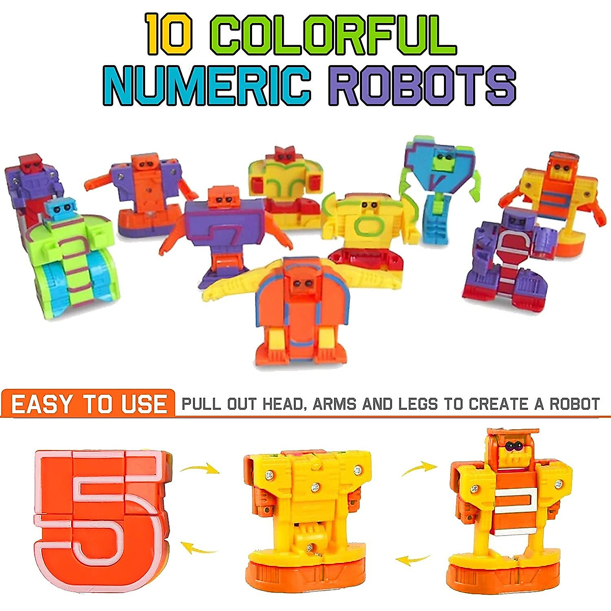 Liberty Imports 15 PCS Number Robots Transforming Toys Set - Math Counting Numerical Transform Robot Figures, Educational STEM Learning Bots for Kids