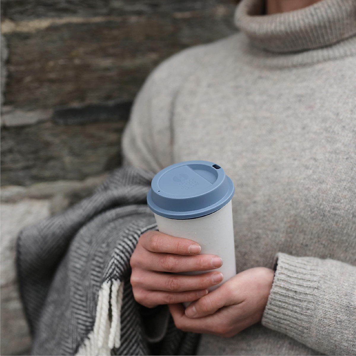 Circular and Co Reusable Now Coffee Cup - World's First Cup Made from Recycled Cups - Traditional Design - Sustainable, Insulated - 340ml/12oz (Chalk, Rockpool Blue)