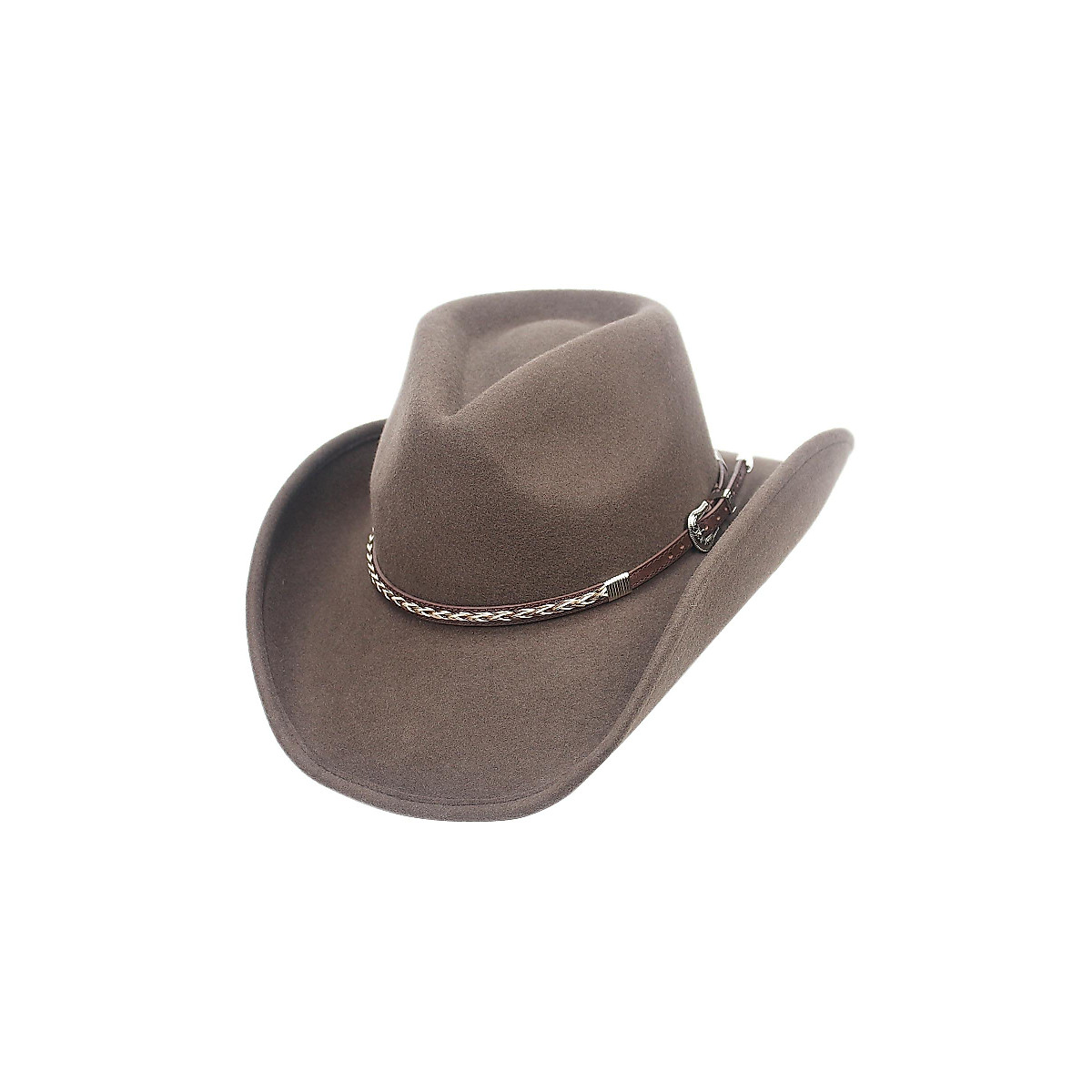 Western Hat Band for Cowboy Hats by Silver Canyon, Brown Leather with Tan, Brown, Natural Braided Horsehair