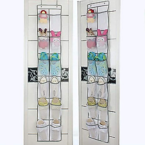 NXqilixiang Over The Door Shoe Organizer Hanging Shoe Hanger with 12 Large Clear Mesh Pockets for Narrow Closet Door for Storage Men Sneakers Women High Heeled Shoes Slippers kids toy White 2 Pack