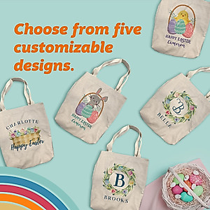 Pattern Pop - Personalized Easter Tote Bag - Sturdy Cotton Blend Canvas Tote - 14” W x 15.25” H - Personalized for You - ‘Happy Easter’ Chick and Easter Eggs