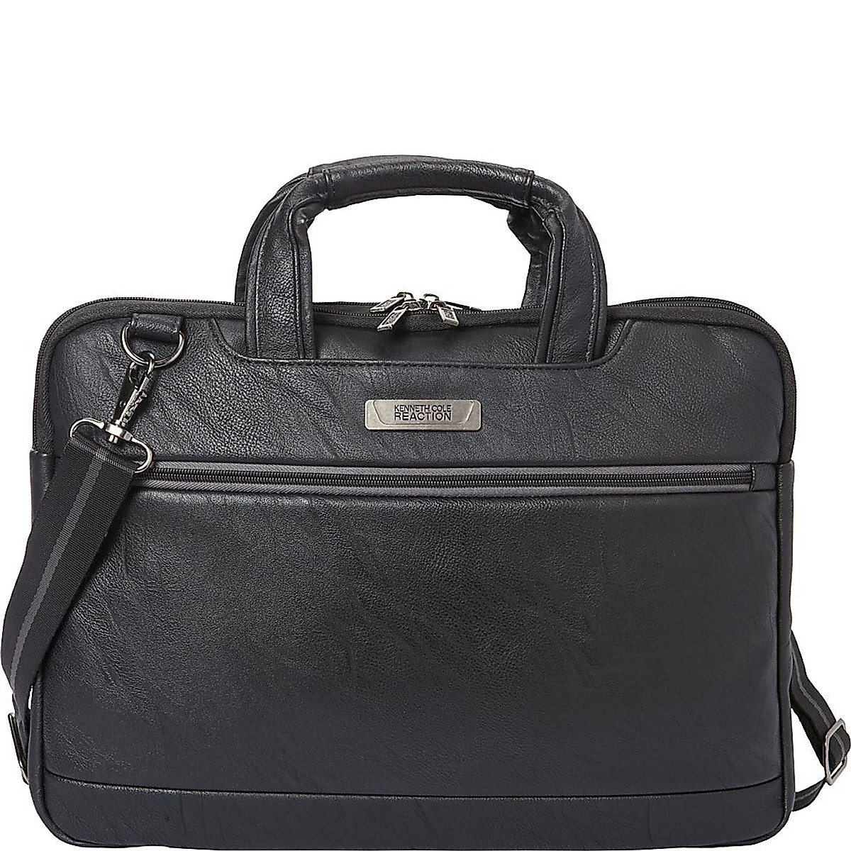 Kenneth Cole Reaction ProTec Faux Pebbled Leather Slim 16" Laptop Business Briefcase / Tablet Bag, Black