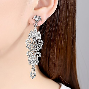 mecresh Silver Vintage Style Wedding Crystal Rhinestone Cluster Chandelier Hollow Dangle Earrings