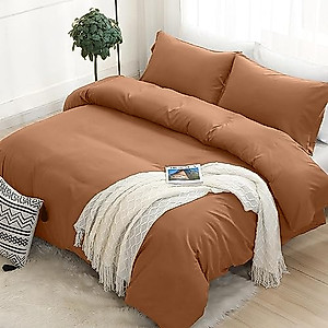 MUXHOMO Caramel Duvet Cover Full Size, Soft Cooling Brushed Microfiber Duvet Cover Set 3 Pieces with Zipper Closure, 1 Comforter Cover 80x90 inches and 2 Pillow Cases (No Comforter)