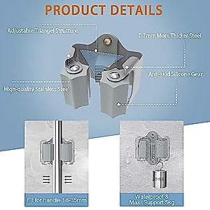 3-H Mop and Broom Holder Wall Mount, Broom Holder Wall Mount 10 Pack, Broom Holder for Garage Garden Shed Storage System Laundry Room Home Kitchen Organization up to 1.45 Inch(grey)