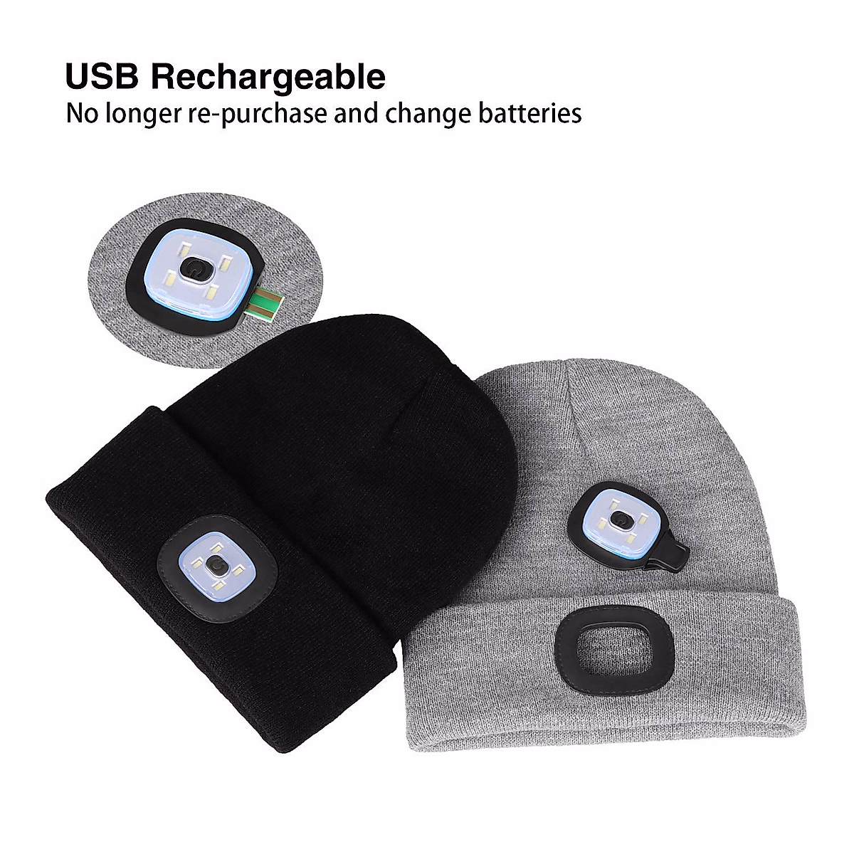 PRAVETTE Unisex Beanie with Light Gifts for Men Dad Father Husband USB Rechargeable Hands Free LED Headlamp Cap Mens Gifts