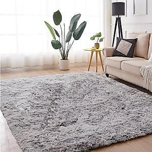 Floralux Fluffy Rugs for Bedroom Living Room,3x5 Feet Plush Shag Area Rug for Nursery Kids Room,Light Grey Tie dye Non Slip Fuzzy Shaggy Soft Room Carpets for Girls Boys Playroom