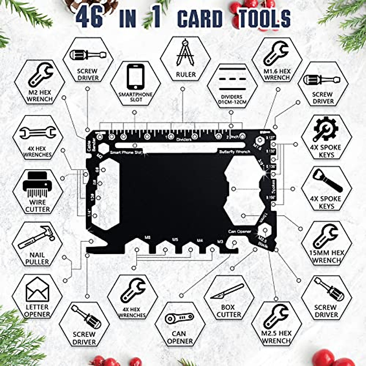 Stocking Stuffers Ideal Gifts for Christmas, Men, Dad, Husband, Boyfriend,46-in-1 Wallet Multitool Credit Card and Pocket Snowflake Multi Tools Cool Gadgets Tools Anniversary Birthday Gift