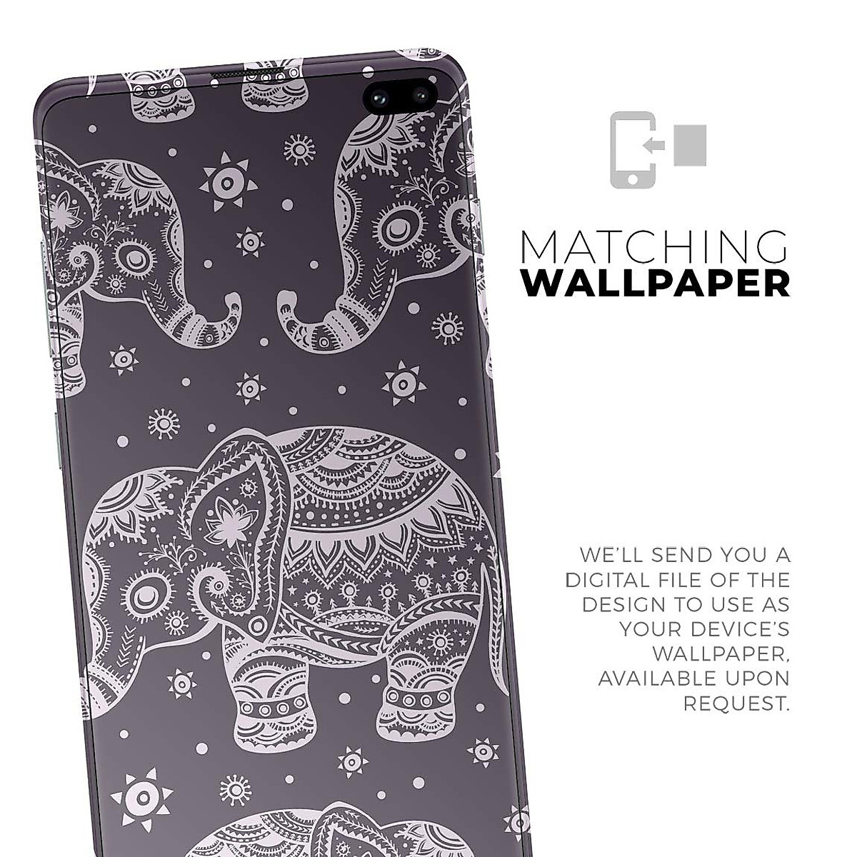 DesignSkinz Purple Sacred Elephant Pattern Protective Vinyl Decal Wrap Skin Cover Compatible with The Samsung Galaxy S20 (Screen Trim & Back Glass Skin)