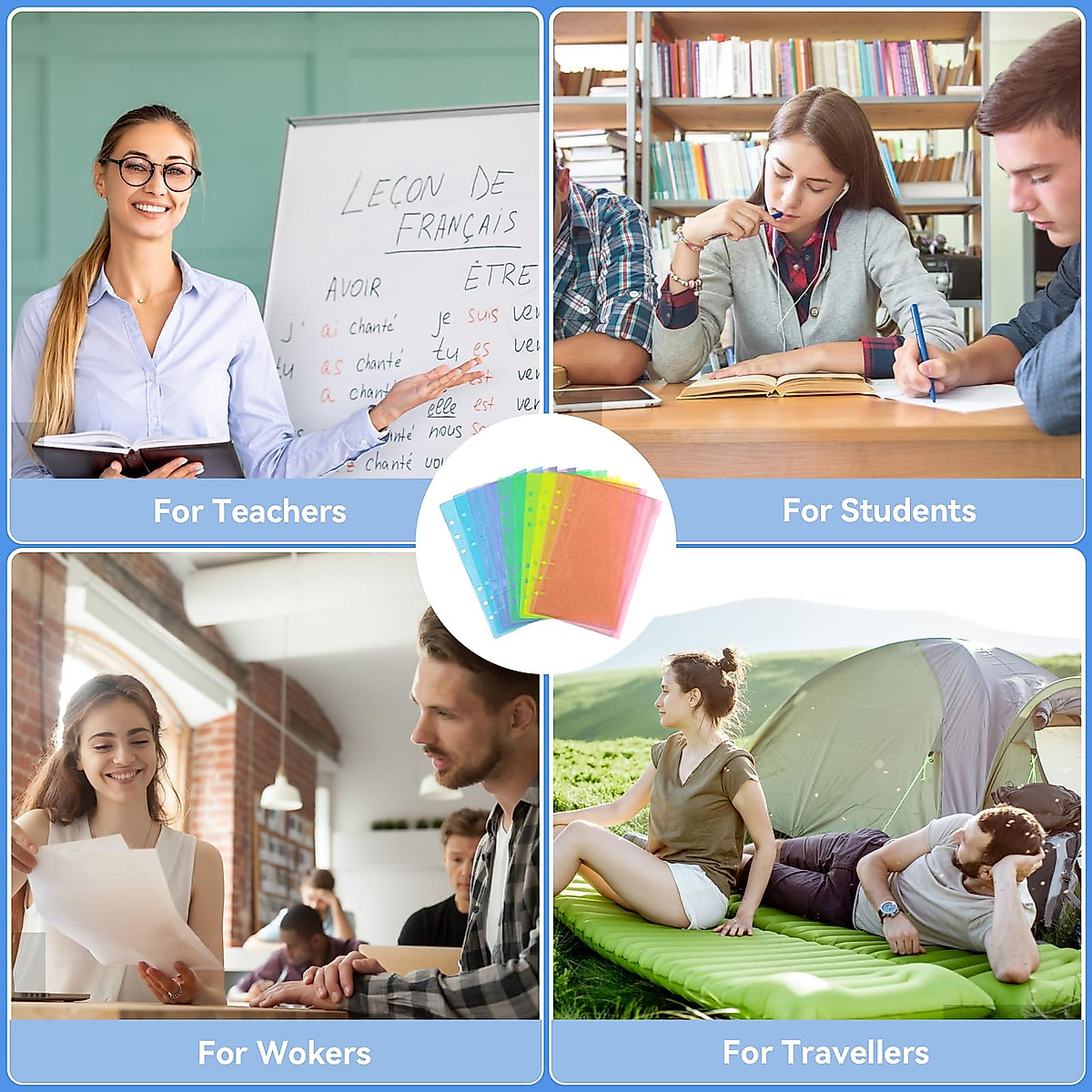 15Pcs Glitter A6 Binder Pockets PVC Pocket Notebook Binder Clear Binder Folders, Colorful Holes Binder Zipper Folders Waterproof PVC Pouch Folders for Document Receipt Picture