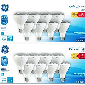GE LED 9-Watt, 650 Lumens, (65W Equivalent) Soft White, BR30 Indoor Floodlight Bulbs, E26 Medium Base, 13-Year Life, 16pk