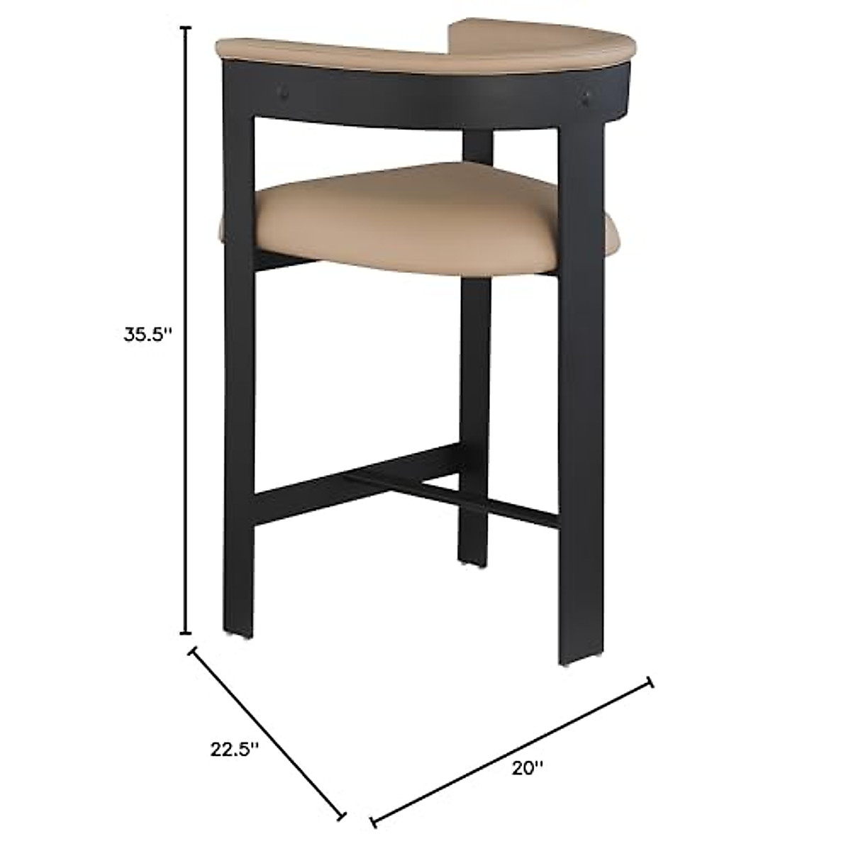 Meridian Furniture 414Tan-C Romeo Collection Modern | Contemporary Counter Stool with Soft Tan Vegan Leather, Matte Black Metal Frame, 22.5" W x 20" D x 35.5" H, Tan, Set of 2