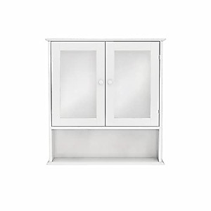 Otryad Wall-Mounted Bathroom Cabinet, Bathroom Medicine Cabinet with Mirror Doors and and Shelves Over Toilet Storage Organizer, Small Bathroom Storage Cabinet Wooden Hanging Cabinet, White