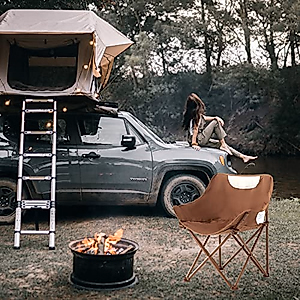 TOSAMC Folding Chairs Heavy Duty Support 350 lbs Moon Chair with Carry Bag Brown