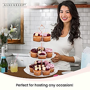 AsherKeep 3 Tier Cupcake Stand - Dessert Table Display Set, Tiered Serving Cake Tray, White Embossed Dessert Stand, Parties Serving Plate, Decorative Centerpiece to Any Occasion - (Round)