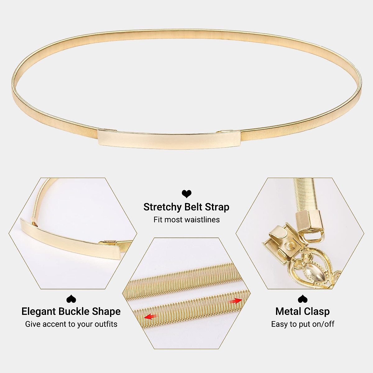 Women Metal Skinny Waist Belt with Closure Hook Size M Gold CL633