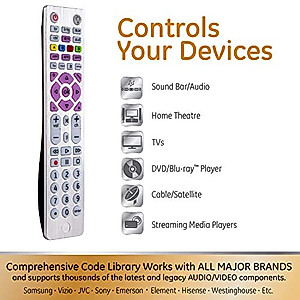 GE Home electricalGE 6-Device Backlit Universal Remote Control, Silver, 37038 & Universal Remote Control for Samsung, Vizio, Lg, Sony, Sharp, Roku, Apple TV, Smart TVs, Graphite
