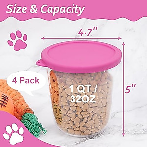 LUVCOSY 4 Pack Dog Treat Container with Silicone Lids, 32 OZ Dog Food Storage Container, BPA-Free Pet Treats Storage Organizer for Dog and Cat, Airtight Treats Canister for Dog Cookie, Pet Snacks