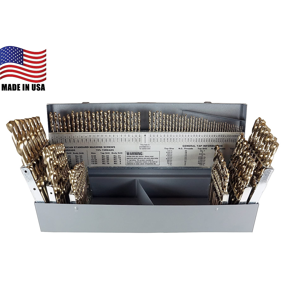 Chicago-Latrobe 550 115 Piece Heavy-Duty Cobalt Steel Jobber Length Drill Bit Set, Gold Oxide Finish, Round Shank, Spiral Flute, 135 Degree Point Angle