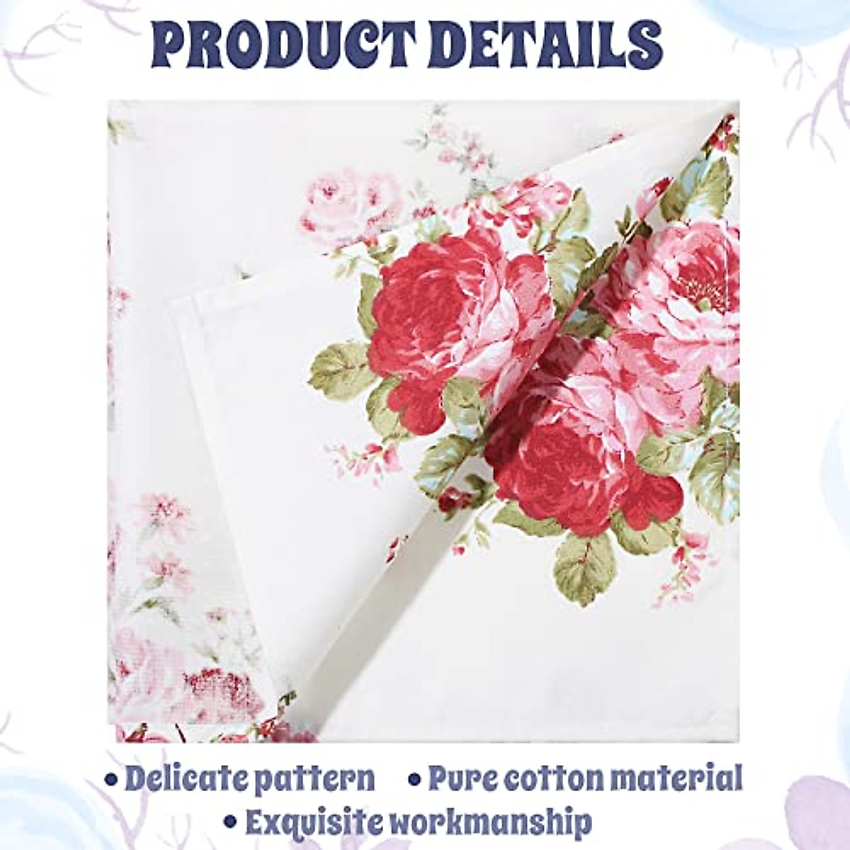 24 Pcs Dinner Napkins Kitchen Cotton Napkins Floral Print Table Napkins Cloth Washable for Family Dining Cocktail Parties Wedding Use Spring Fall Christmas Thanksgiving Party Dish Plates, 15 x 15 Inch
