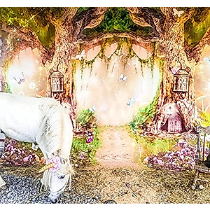 Leowefowa 10x6.5ft Enchanted Forest Backdrop Fairy Tale Forest Enchanted Garden Photography Background for Girl 1st Birthday Baby Shower Party Photoshoots Newborn Kids Children Cake Smash Studio Props