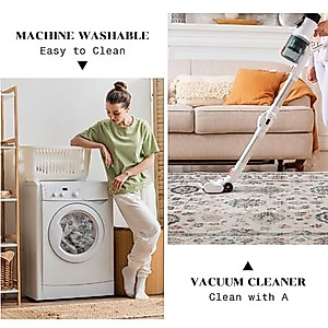 Mcadore 8x10 Washable Vintage Boho Area Rug - Non Slip, Foldable Large Carpet for Living Room, Bedroom, Kitchen - Beige/Multi - Print Design