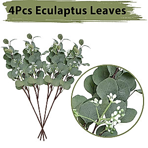 60 Pcs White Sage Green Balloons Latex Balloons with Artificial Eucalyptus Leaves Confetti Balloons for Birthday Baby Bridal Shower Wedding Party Decoration