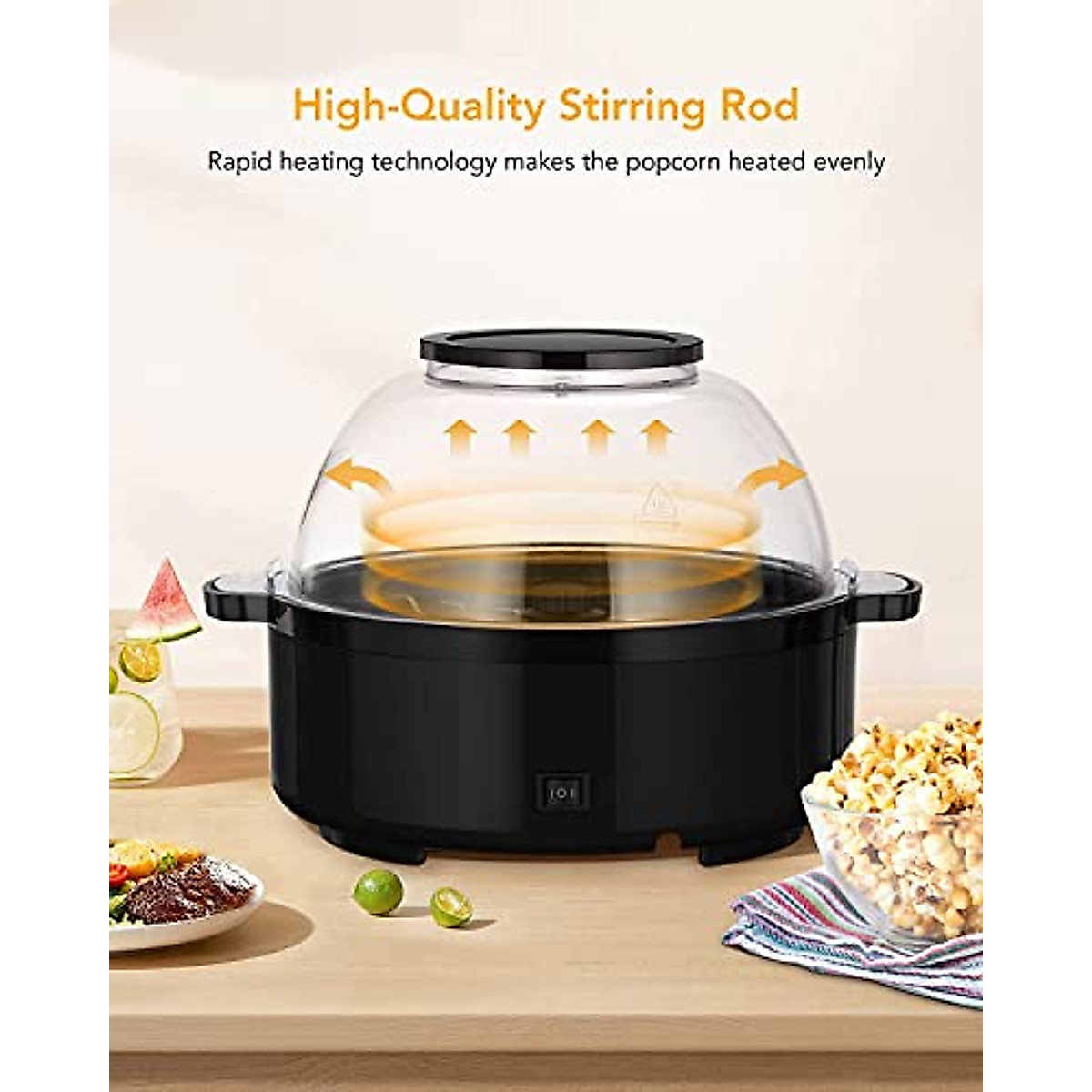 Electric Hot Oil Popcorn Machine, 2-in-1 Automatic Stirring Hot Oil Popcorn Popper Maker & Grill Machine, Large Lid for Serving Bowl, 2 Measuring Spoons, 16 Cups for Home Party Kids Movie Night