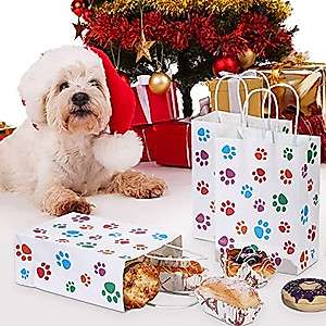 24 Pieces Paw Printed Bags Puppy Dog Paw Print Treat Bags Party Favors Bag Paper Paw Print Goodie Bags for Dog Pet Party Favors, 5.9 x 3.1 x 8.3 Inch
