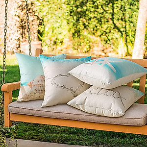 OTOSTAR Waterproof Summer Decorations Outdoor Throw Pillow Covers Linen Starfish Shell Pillow Covers Pack of 4 Square Cushion Case Garden Pillowcase 18x18 Inch for Patio Furniture Couch Tent (Beach)