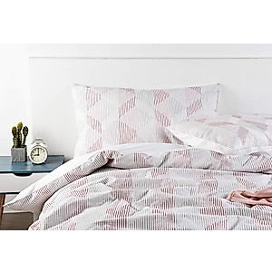 SINGINGLORY Duvet Cover King Size with Geometric Stripe, 3 Pieces Lightweight 100% Soft Cotton Bedding Cover with Button Closure, 1 Duvet Cover and 2 Pillowcases (White, 104x90 Inch)