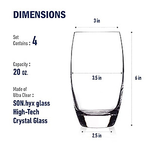 Luigi Bormioli Crescendo 20-Ounce Tumblers, Set Of 4, Crystal SON-hyx Glass, Made In Italy.
