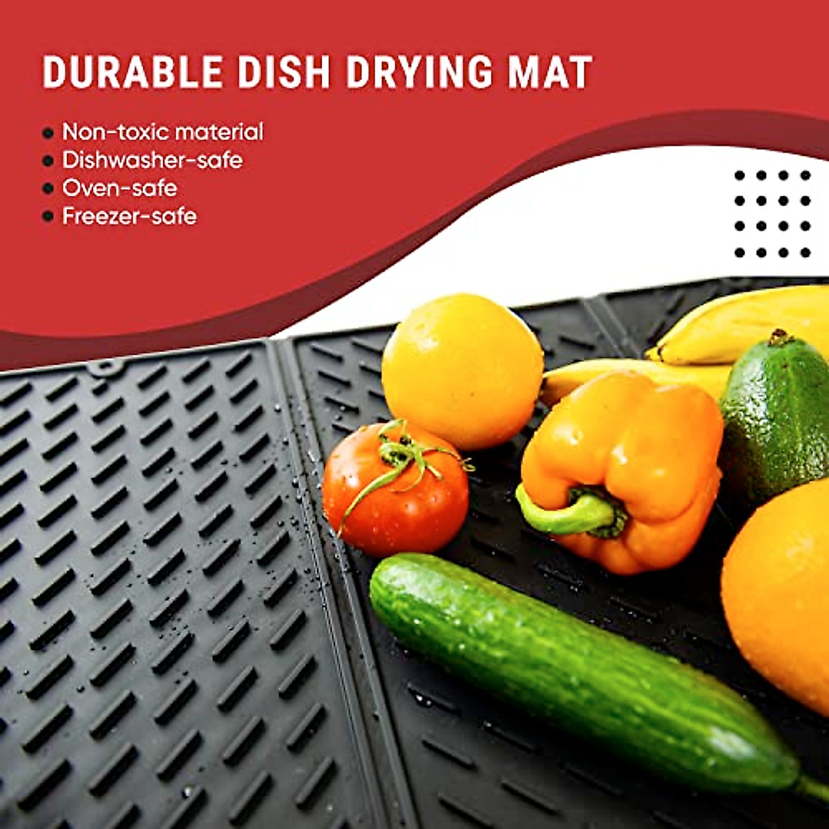 Foldable Dish Drying Mats for Kitchen Counter 16x24 - Non Slip Silicone Mat Black - Trifold Dish Mat Drying Kitchen Mat - Silicone Heat Resistant Mat - Silicone Dish Drying Mat