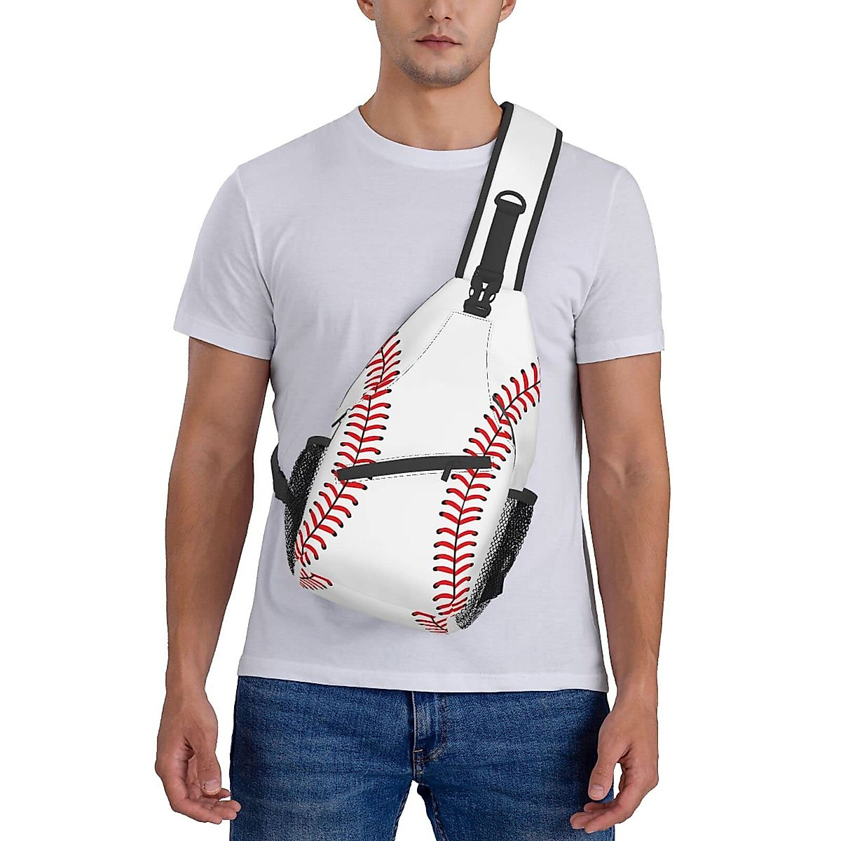 SURERUIM Baseball Sling Bag for Women Men Crossbody Shoulder Backpack Baseball Red Stitches on a White Background Chest Bags Cute Sports Ball Print Gym Bag Casual Travel Hiking Daypack