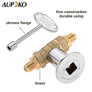 Aupoko 1/2-Inch Straight Quarter-Turn Shut-Off Valve Kit for NG LP Gas Fire Pits, 3-inch Key and 3/8 Male Flare x 1/2 NPT Fittings x 2, Fits for NG LP Gas Fire Pits Indoor & Outdoor Fireplace