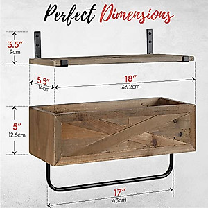 Autumn Alley Rustic Farmhouse Bathroom Shelves Wall Mounted – Industrial Floating Shelves for Bathroom with Towel Bar – Stunning Inlaid Wood Design, Above Toilet Shelves Rustic Towel Rack